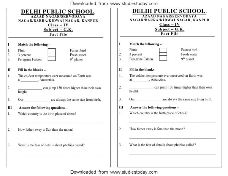 CBSE Class 4 General Knowledge Worksheets (6)-Facts File | Substellar ...