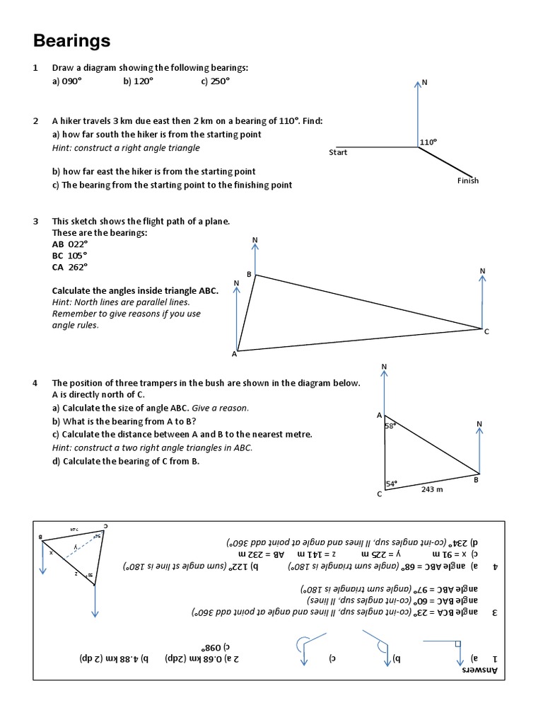 Bearings Worksheet | PDF | Triangle | Angle