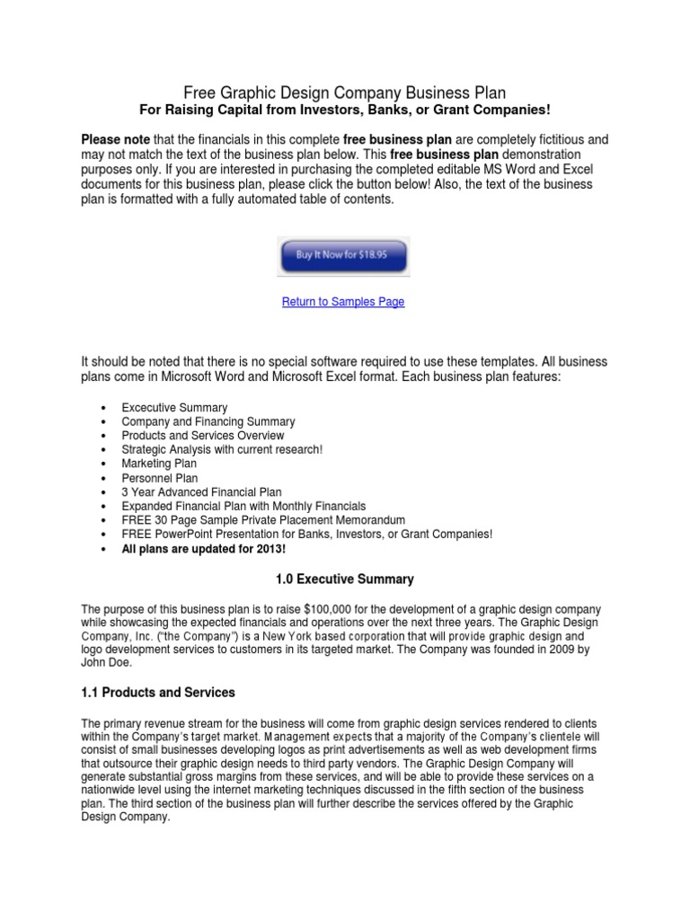 Free Graphic Design Company Business Plan | PDF | Business Plan ...