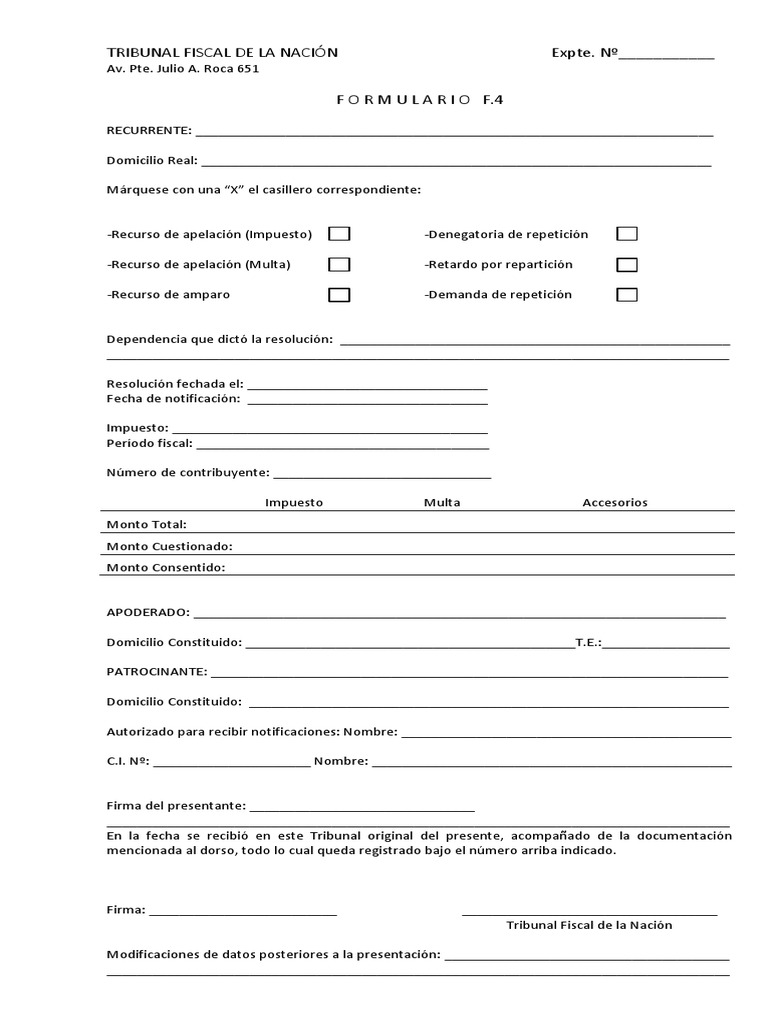 Formulario F4 TFN | PDF