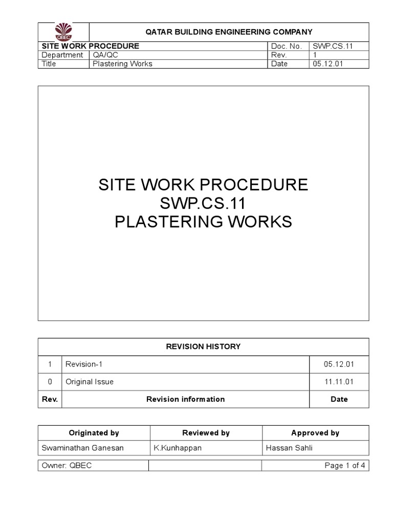Plastering-Method Statement (R) | PDF | Industrial Processes | Building ...