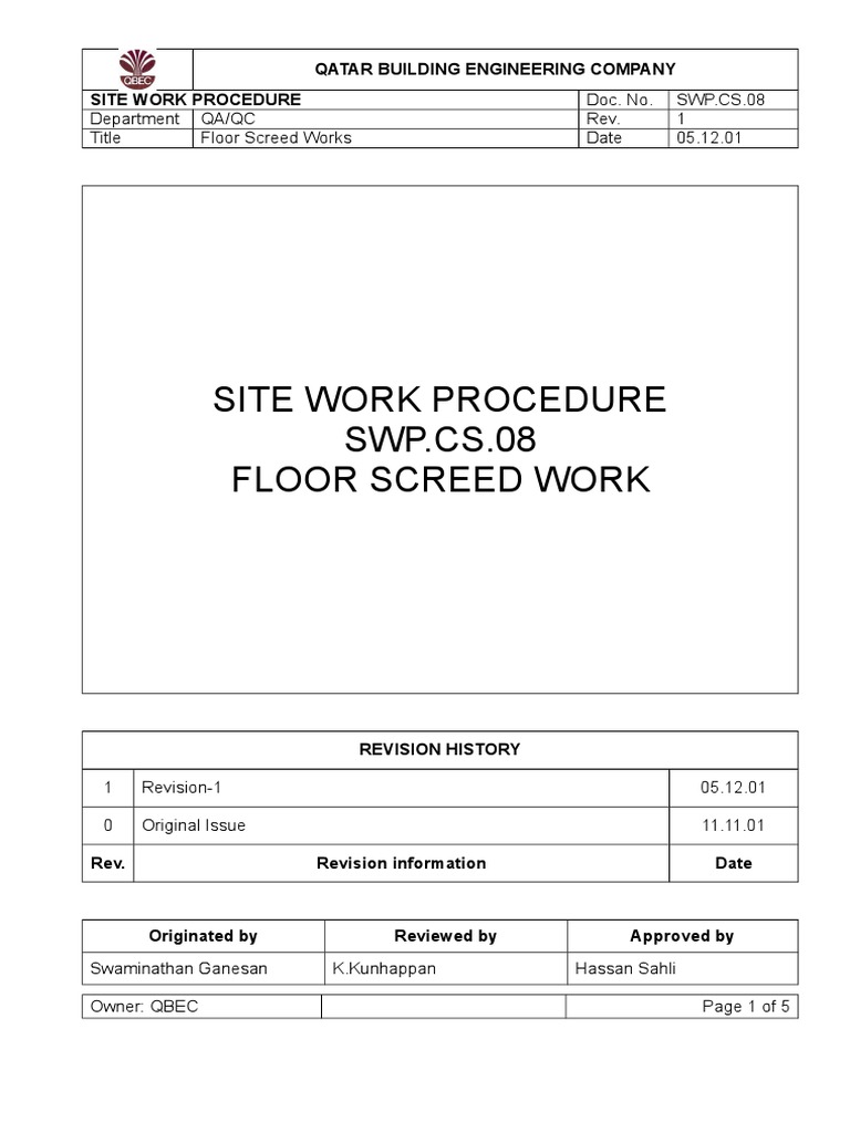 Screed-Method Statement | PDF | Concrete | Building Materials