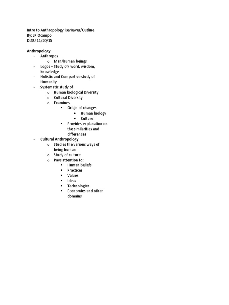 Anthropology Overview and Key Concepts | PDF | Anthropology | Cultural ...