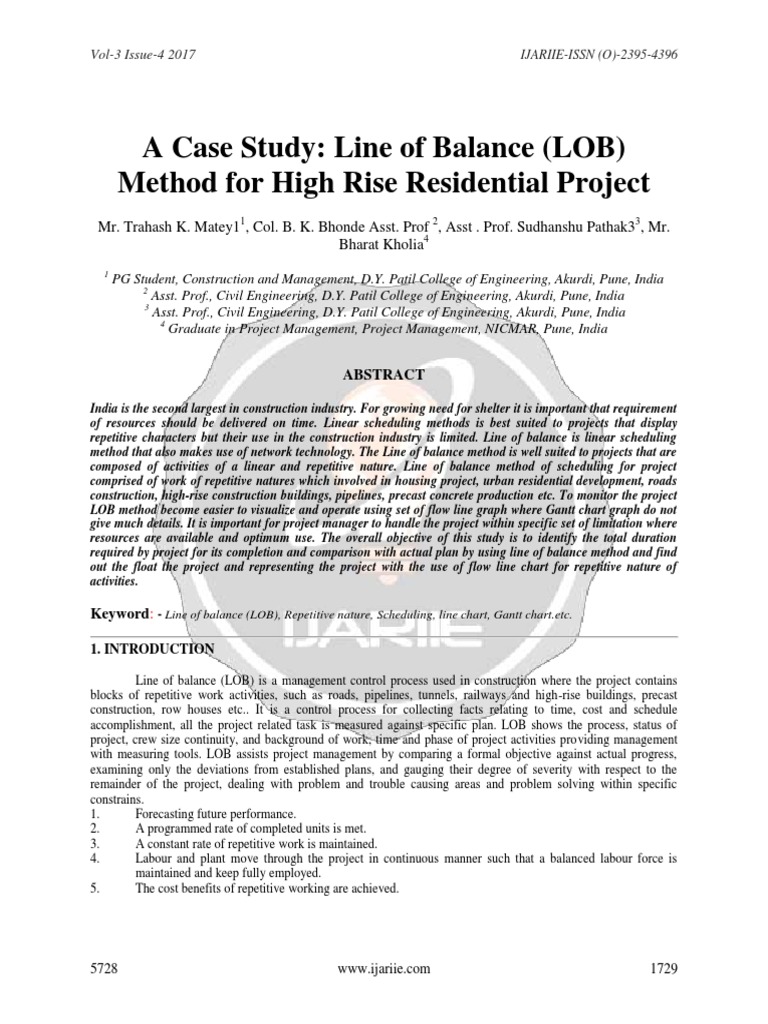 A Case Study Line of Balance LOB Method For High Rise Residential ...