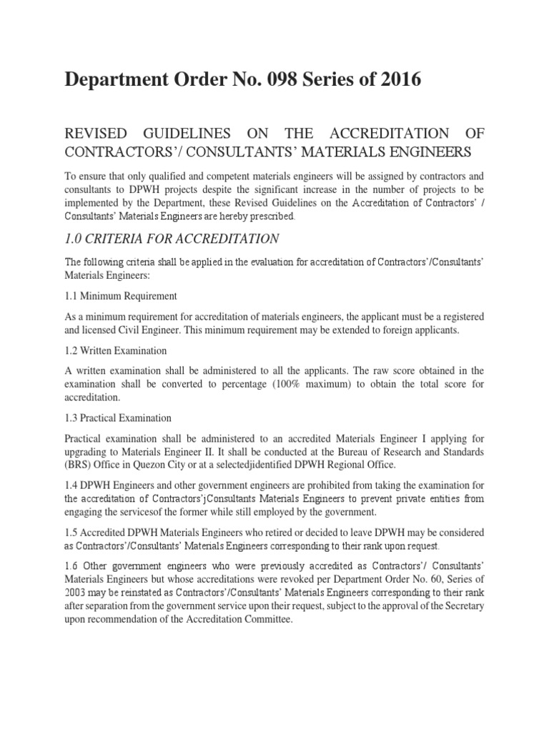 Department Order No 98 series of 2016 | Engineer | Identity Document