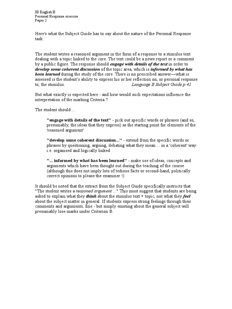 Personal Response Criteria With Example | PDF | Subject (Grammar ...