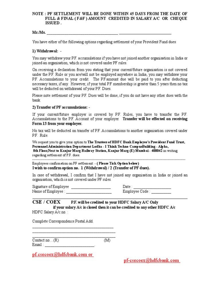 PF Declaration CSE COEX - Doc New | PDF | Payments | Taxes