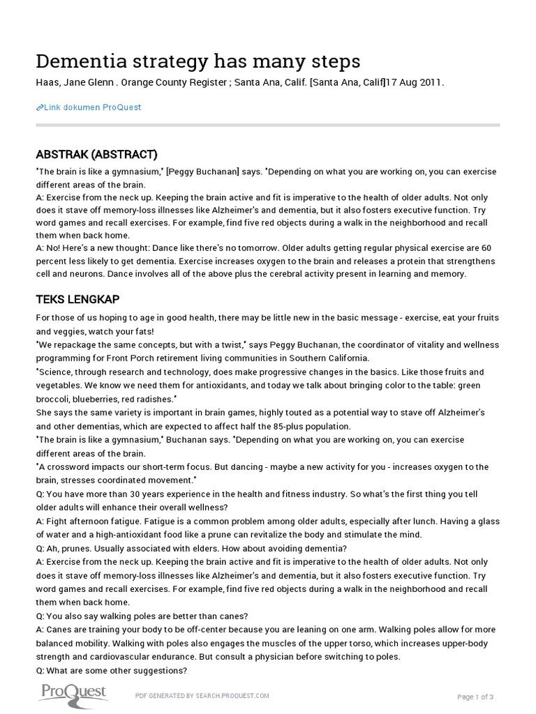 Dementia Strategy Has Many Steps: Abstrak (Abstract) | PDF | Physical ...