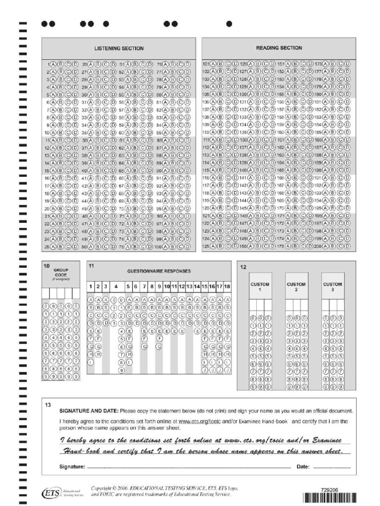 Answer Sheet Toeic Word | PDF