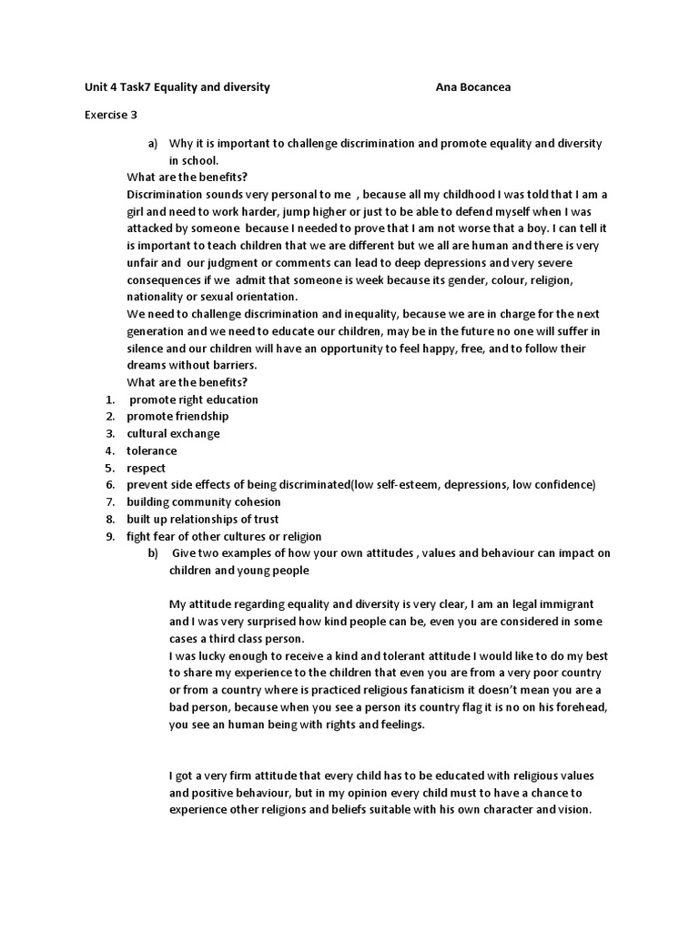 Challenge Discrimination and Promote Equality and Diversity | PDF ...