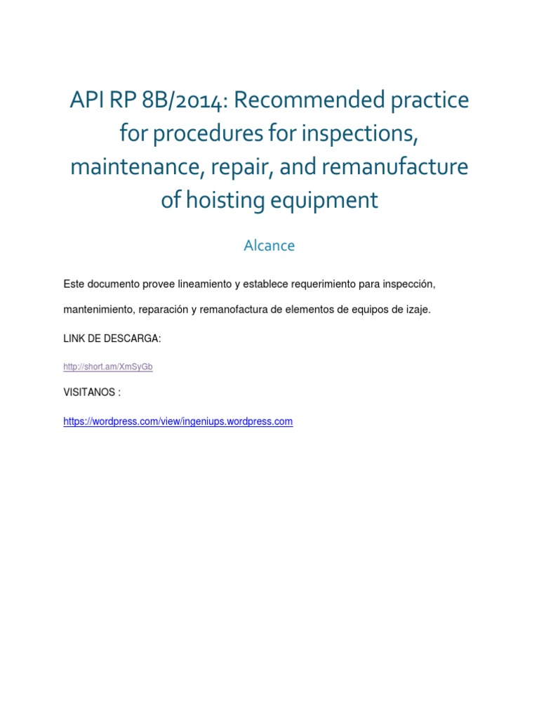 API RP 8B: Inspección y Mantenimiento | PDF