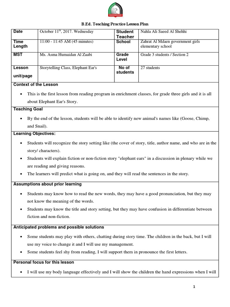 Elephant Ears Lesson Plan | PDF | Lesson Plan | Teaching