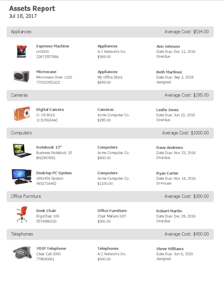 Asset Report Summary - Appliances, Cameras, Computers | PDF