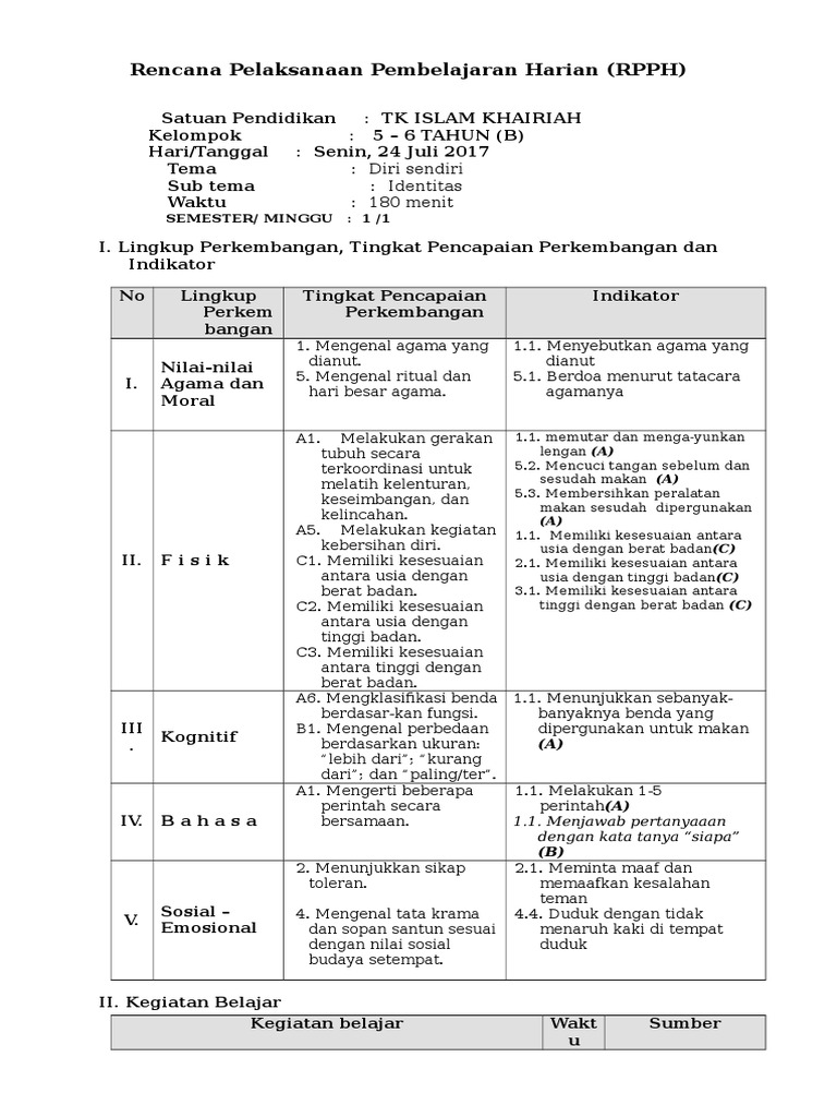 RKH TK Tema Diri Sendiri | PDF