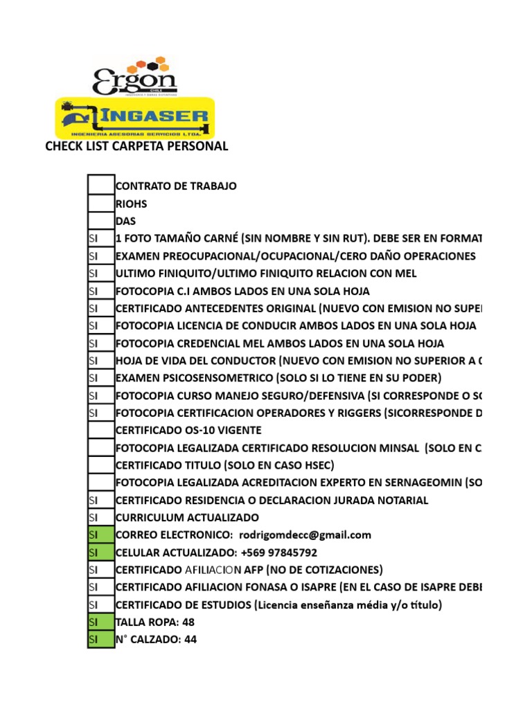 Check List Contratacion | PDF
