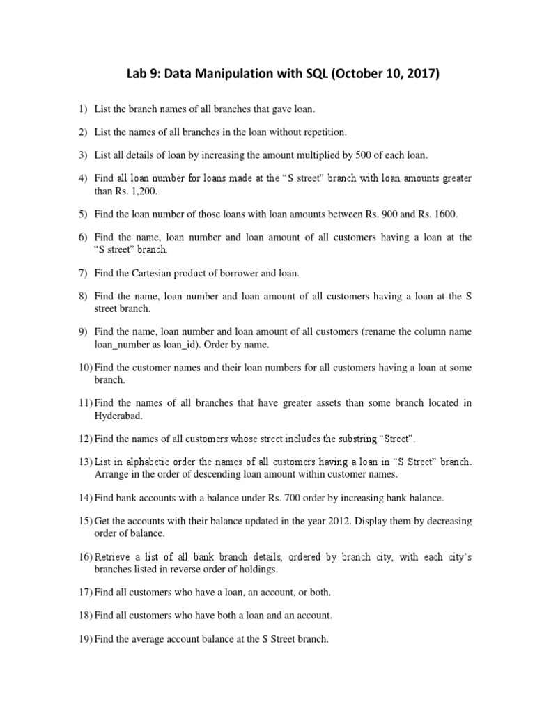 Lab 9 DML | PDF | Loans | Data Management
