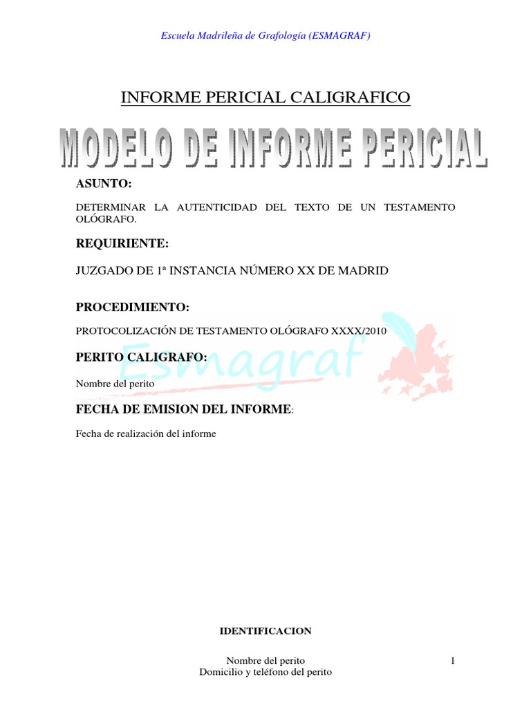 Modelo de Informe Pericial Caligrafico | PDF | Grafología | Escritura