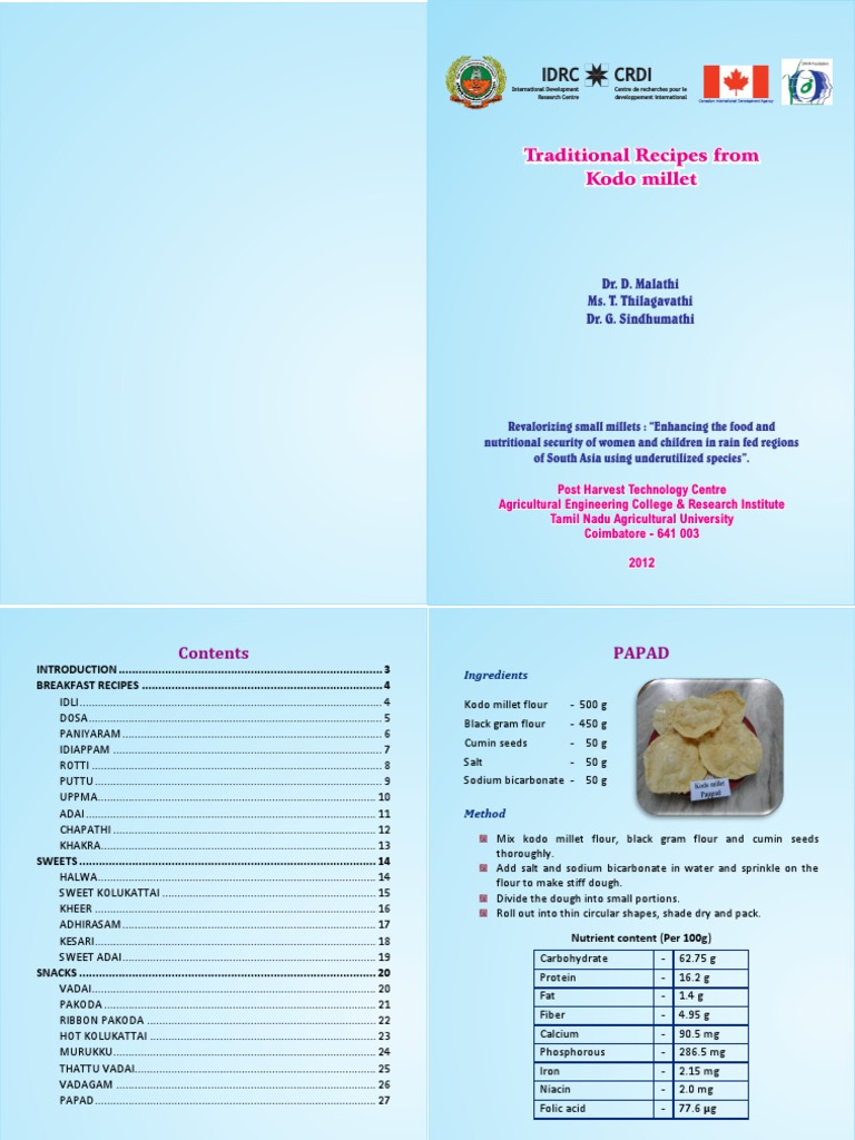 Receipe Booklet Kodo Millet PDF | PDF | Curry | Dough