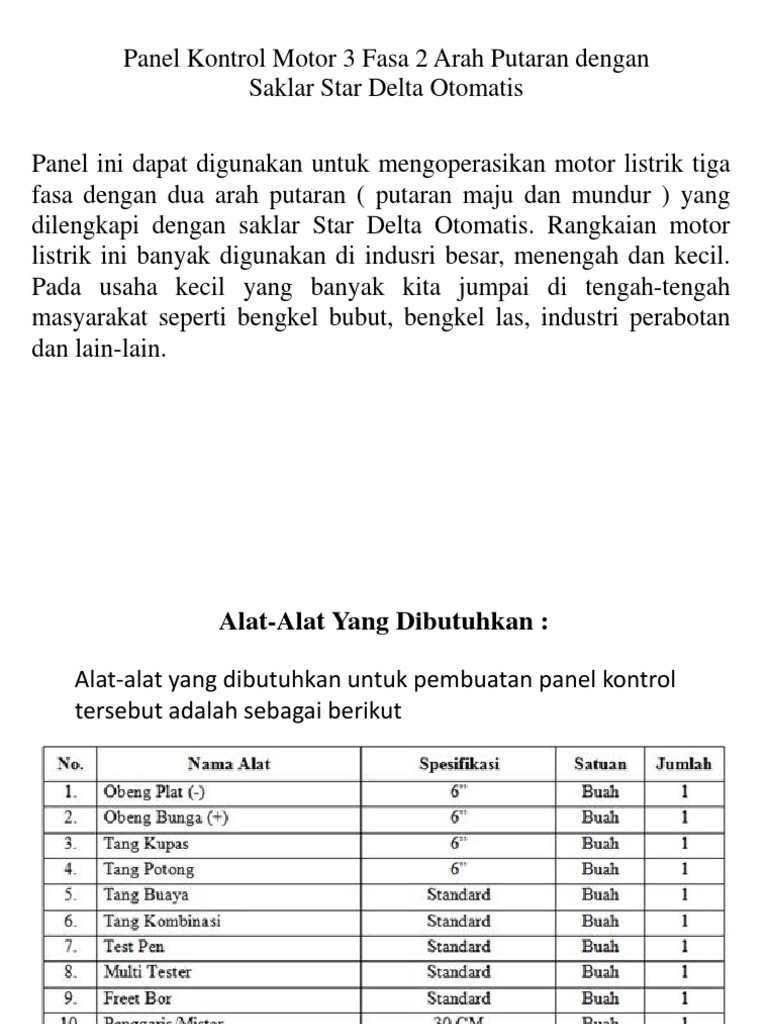 Panel Kontrol Motor Listrik 3 Fasa 2 Arah Putaran Terhubung Star Delta ...