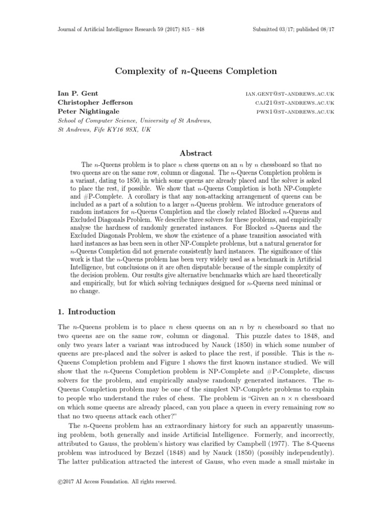 Reinas PDF | PDF | Computational Complexity Theory | Applied Mathematics