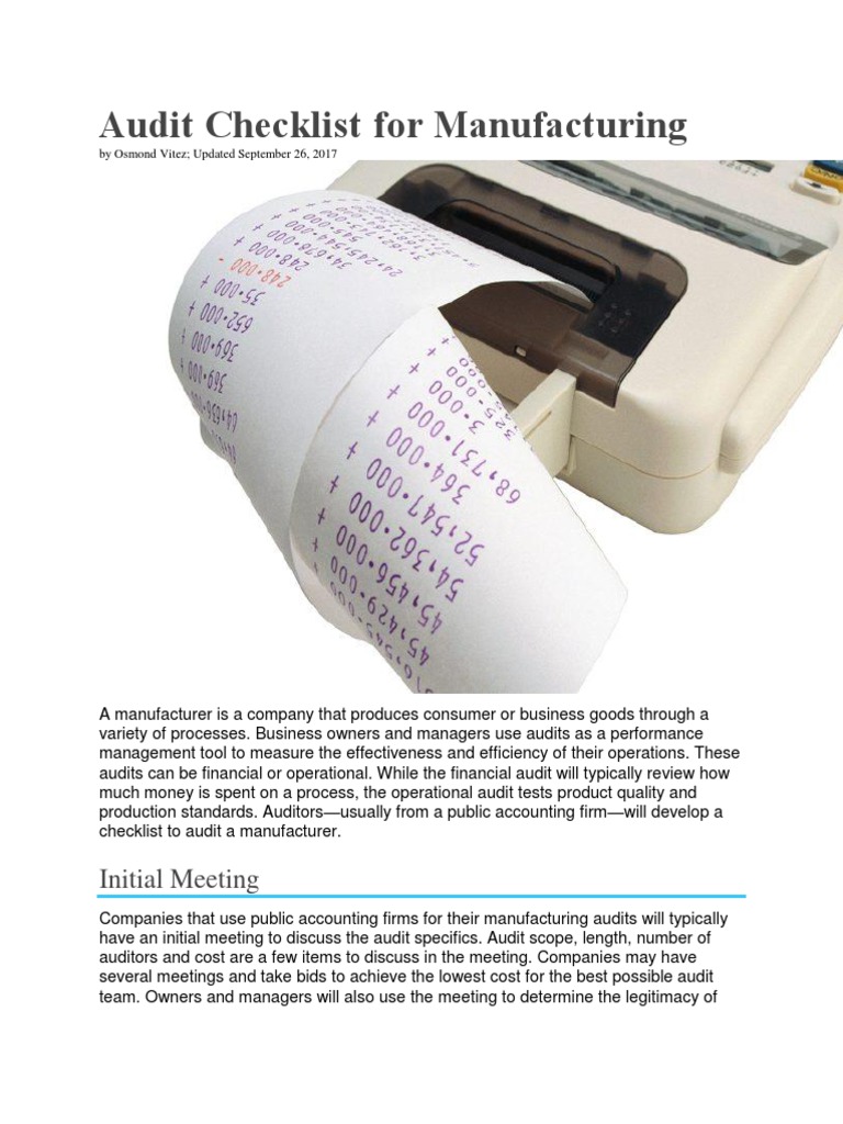 Audit Checklist For Manufacturing | PDF | Financial Audit | Business ...