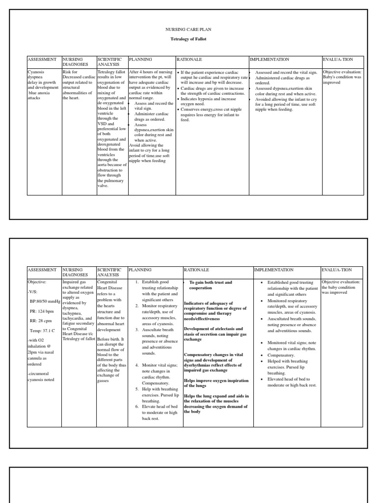 Tof Care Plan | PDF | Heart | Physiology