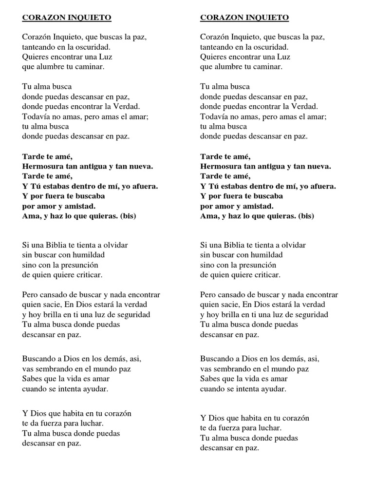 Canto A San Agustin - Corazon Inquieto | PDF | Paz | Amor
