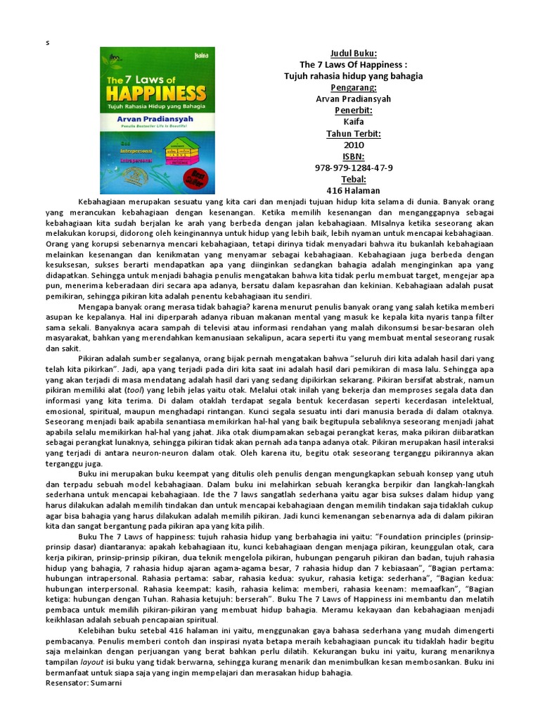 Resensi Buku The 7 Laws of Happiner - Arvan Pradiansyah | PDF