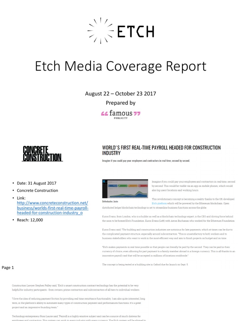 Etch Media Coverage Report 1 | PDF | Cryptocurrency | World Wide Web
