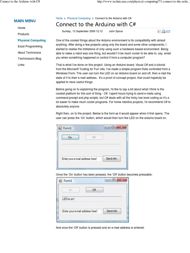 Connect To The Arduino With C# | PDF | C (Programming Language) | C ...