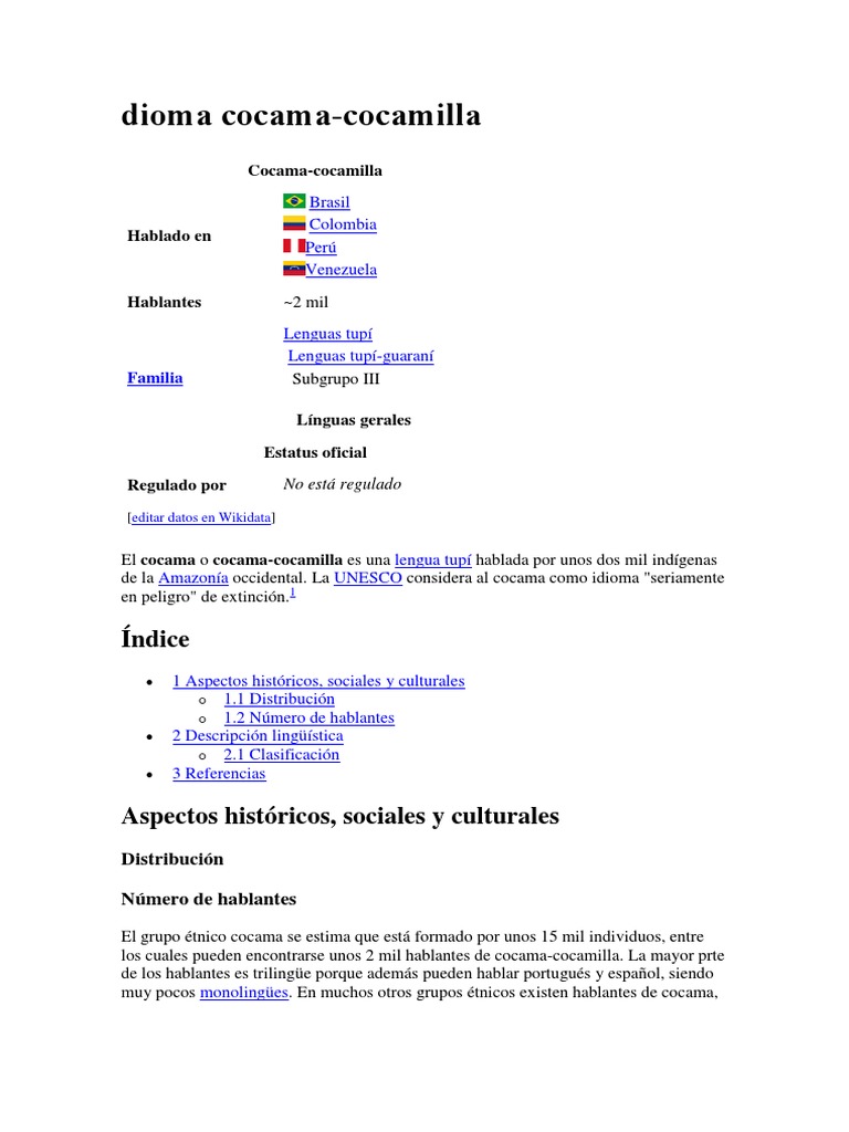 Cocamilla o Cocama | PDF | Pueblos Indígenas de las Américas | Idiomas