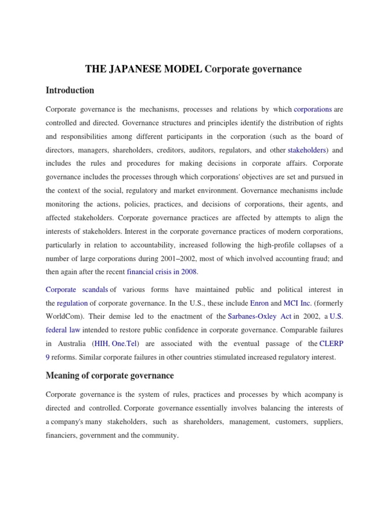 The Japanese Model | Corporate Governance | Governance