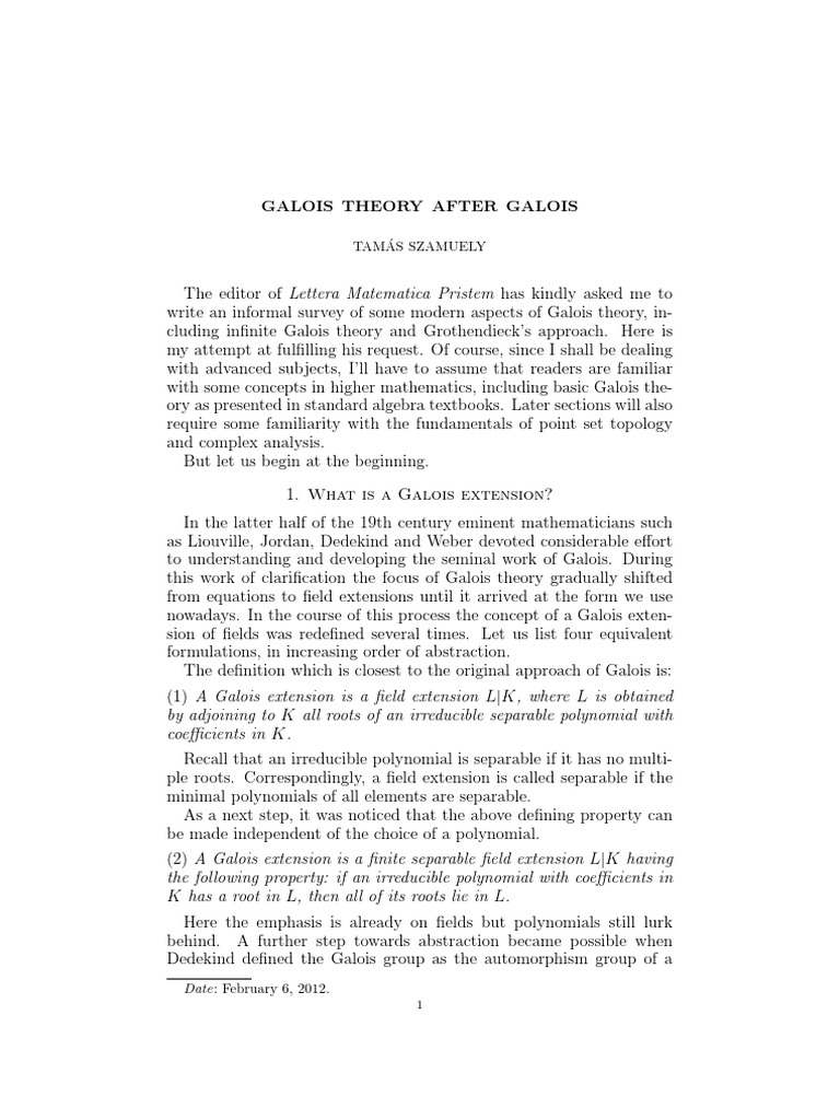 Modern Developments and Applications of Galois Theory: An Exploration ...