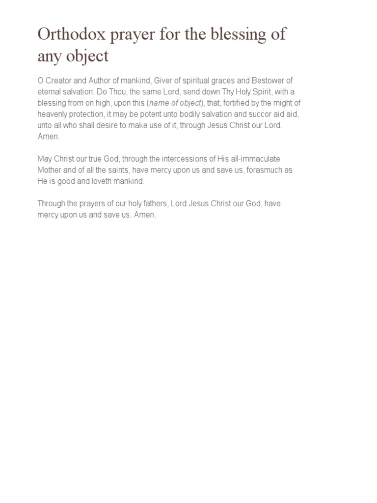 Orthodox prayer for blessing any object | PDF