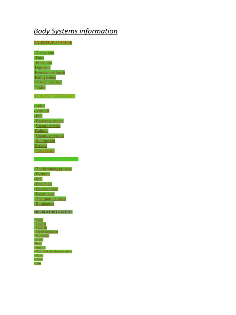 Body Systems Information | PDF