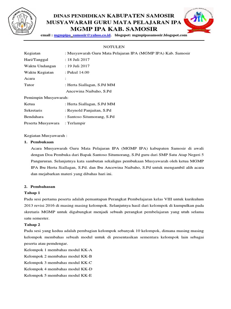 Notulen Rapat MGMP | PDF