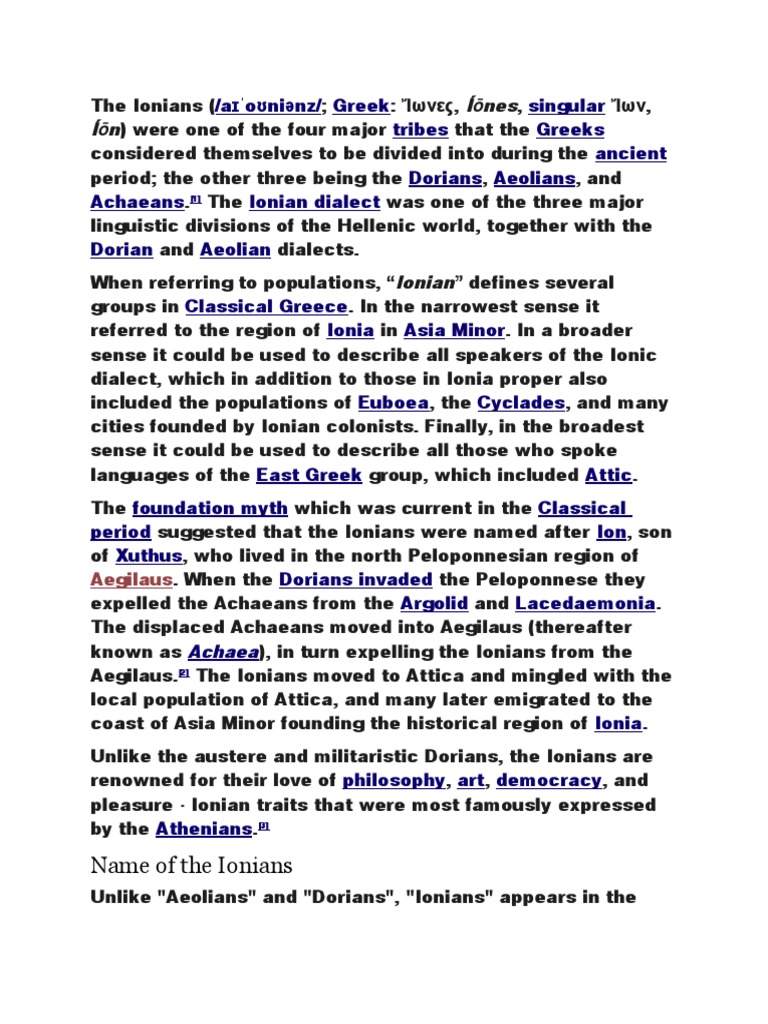 Brief History of The Ionians | PDF | Ancient Greece | Greece