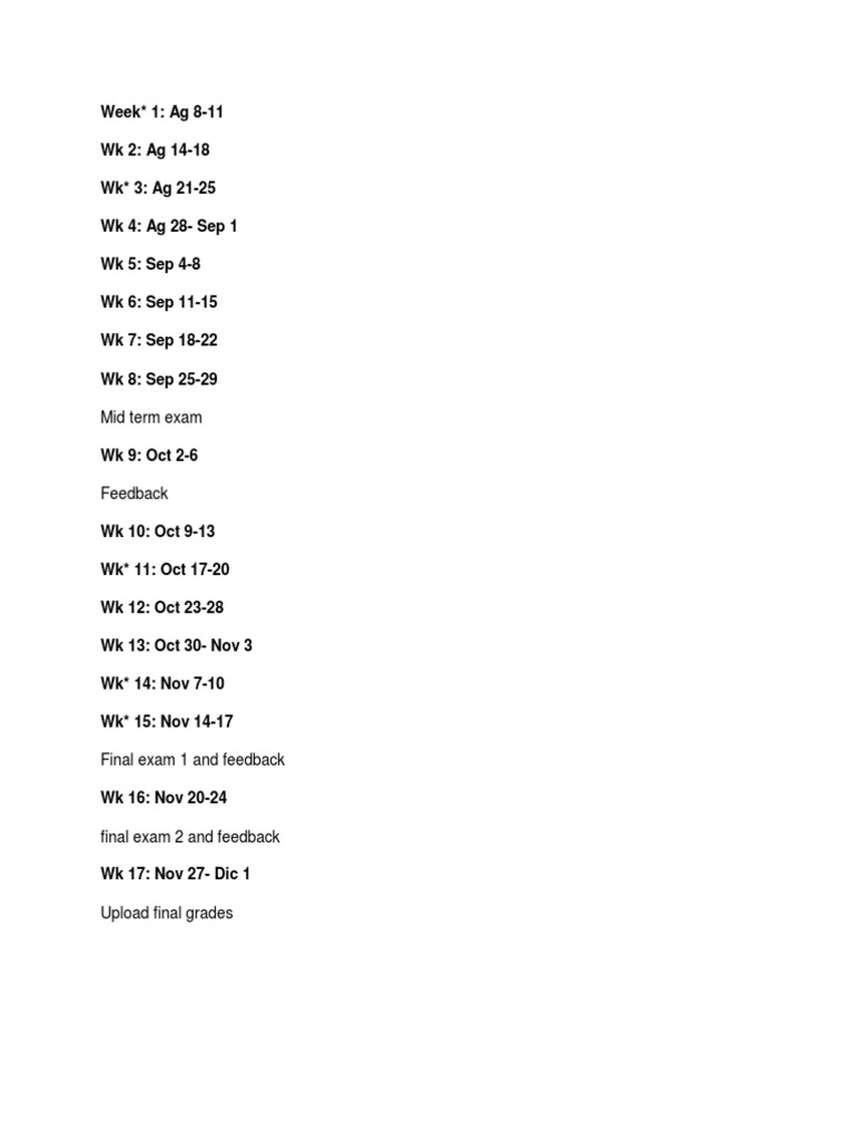 Pace Schedule Template