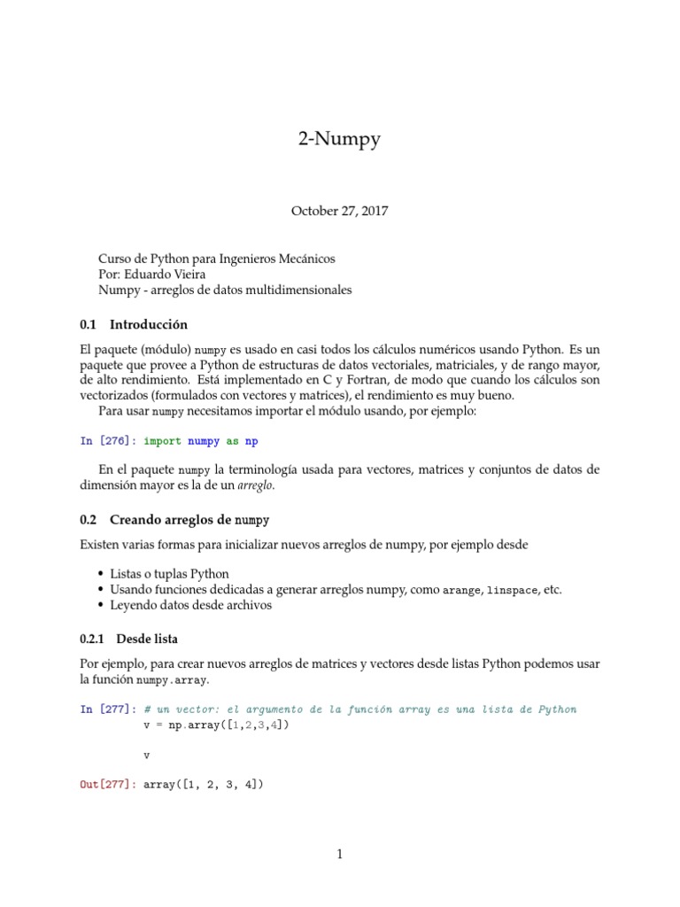 2 Numpy Pdf Estructura De Datos De Matriz Python Lenguaje De Programación 
