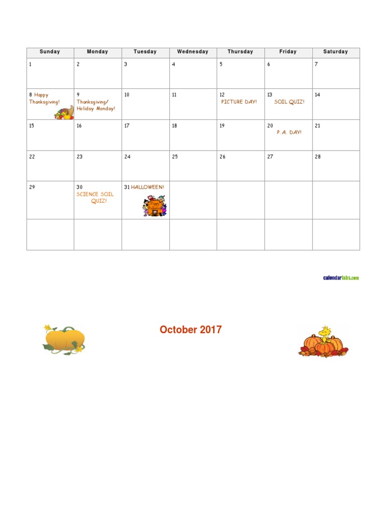 October Calendar 2017 | PDF