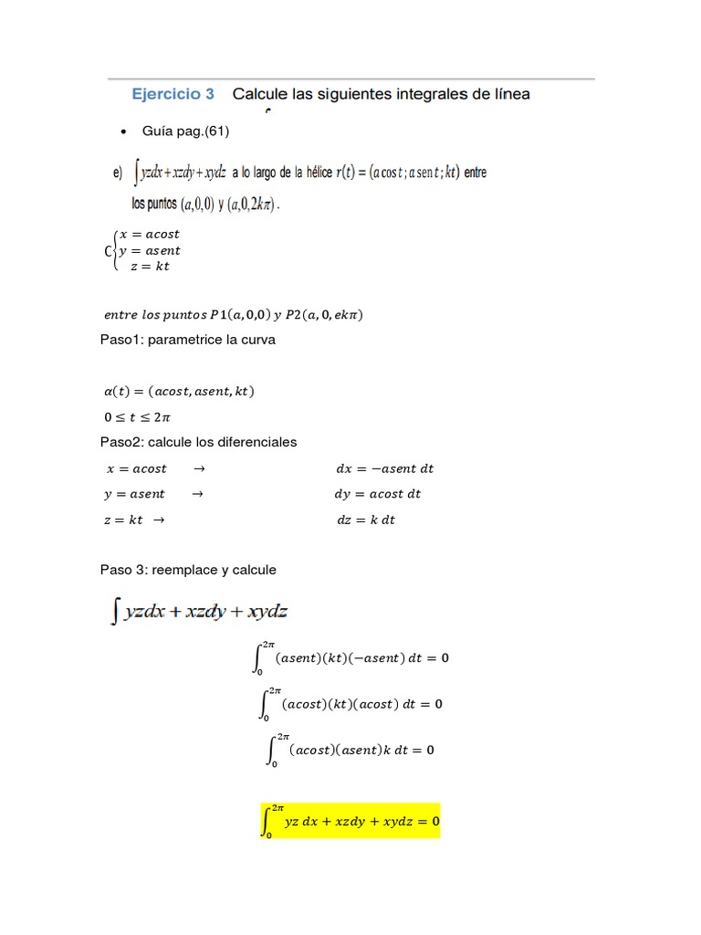 Ejercicios Resueltos de Integrales de Linea | PDF