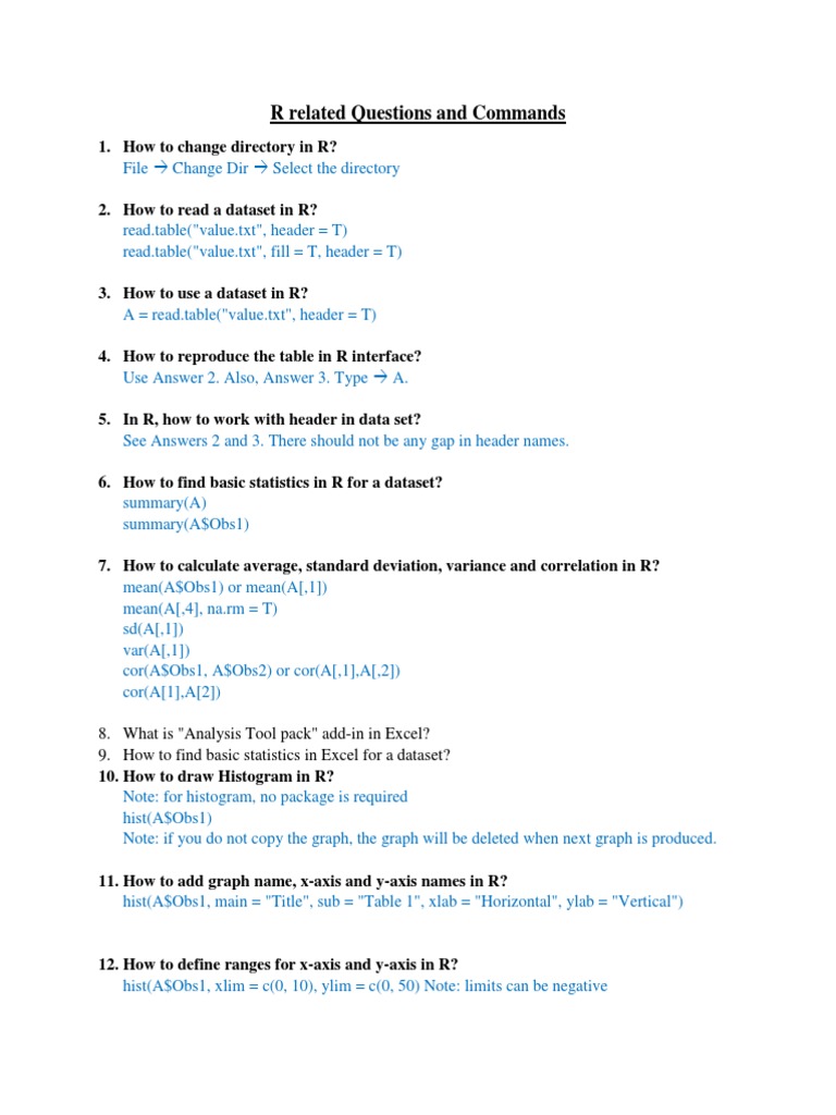 R Questions and Commands | PDF