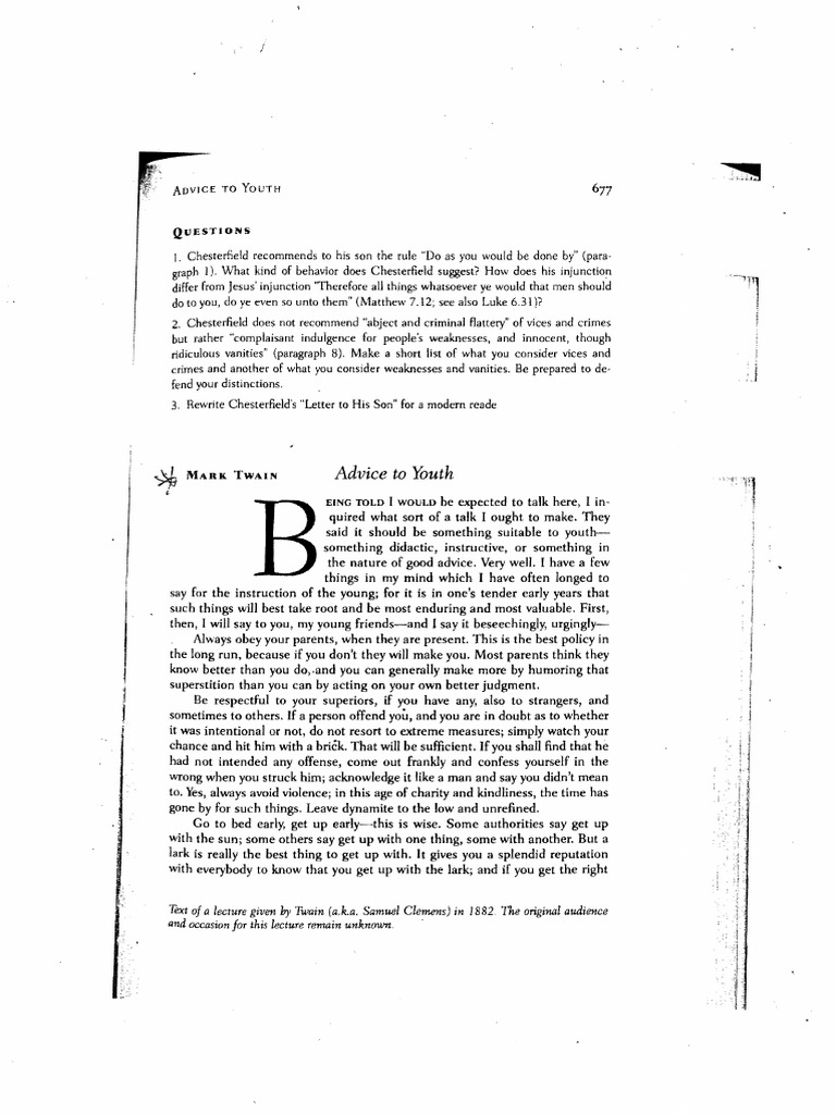 Twain Mark Advice To Youth | PDF | Mark Twain | Religion And Belief