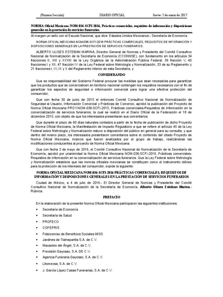 NORMA Oficial Mexicana NOM-036-SCFI-2016, Prácticas comerciales ...
