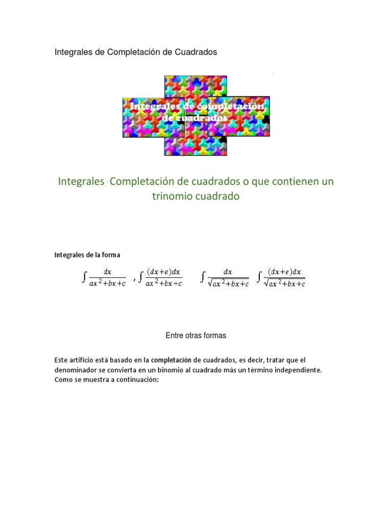 Integrales de Completación de Cuadrados | PDF