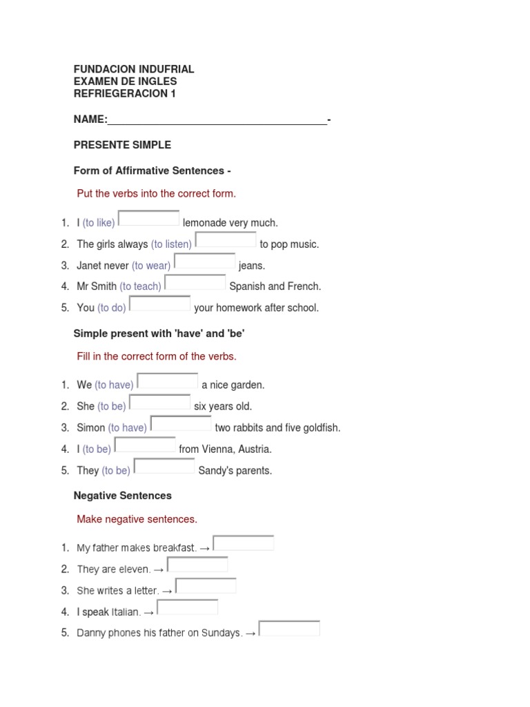 Present Simple Tenses Exam | PDF