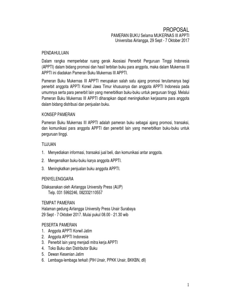 Proposal Pameran Buku Mukernas Appti | PDF