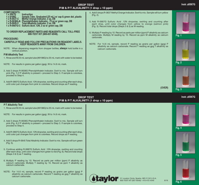 Taylor K-1645-6 Kit Alkalinity Test Procedure | PDF | Alkalinity ...