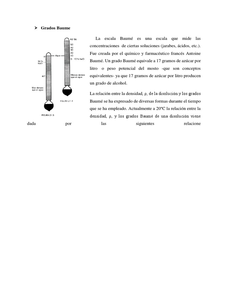 Escala y Grados Baumé en Soluciones | PDF | Densidad | Concentración