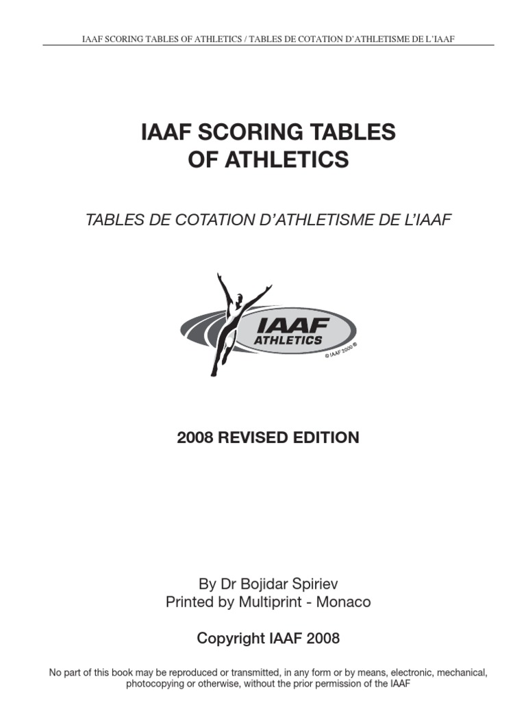 Iaaf Scoring Table | PDF | Racing | Summer Olympic Sports